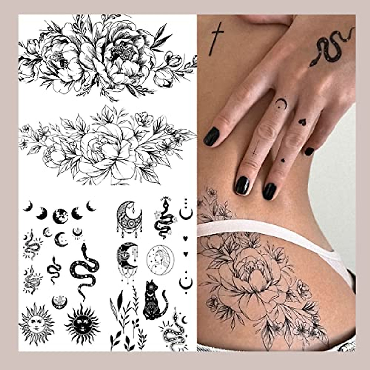 Realistic Temporary Tattoo | 250 Mix & Match Minimalistic set | fake tattoos | temporary tattoos for women Men | temporary tattoos adult | Waterproof and Long Lasting