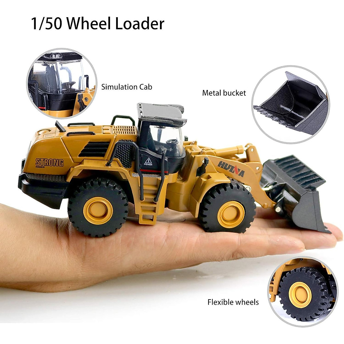 HuiNa Construction Toys, Pack of 3, Construction Vehicle Models Including Wheel Loader, Excavator and Dump Truck, Toy Trucks for Boys and Girls, 1:50 Scale Design