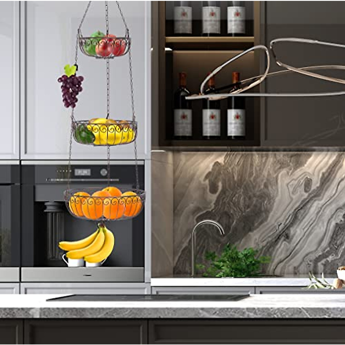 SimpleHouseware 3-Tier Fruit Hanging Basket, Bronze