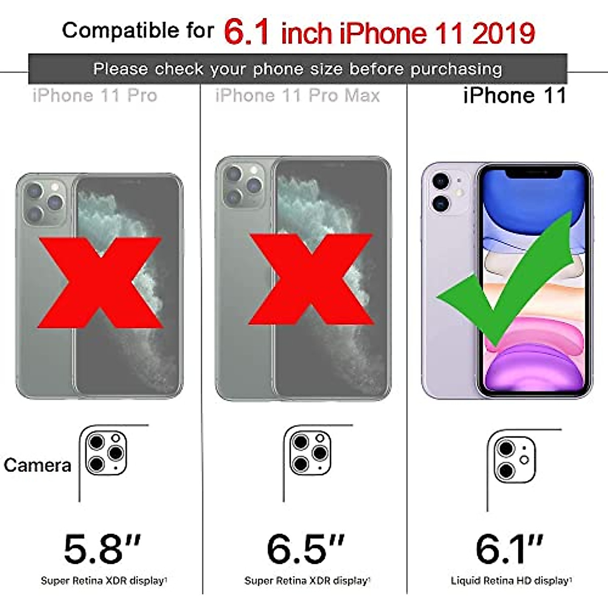 LAMEEKU Designed for iPhone 11 Wallet Case, Case Wallet with Crosbody Leather Strap & Gold Chain Strap Compatible for iPhone 11-Black