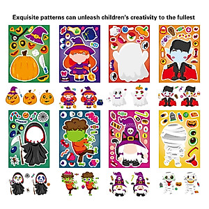 24 PCS Halloween Make-a-face Stickers Halloween Characters Stickers for Kids Make Your Own Halloween Stickers Halloween Crafts Halloween Party Favors Stickers Trick or Treat Party Game Activities