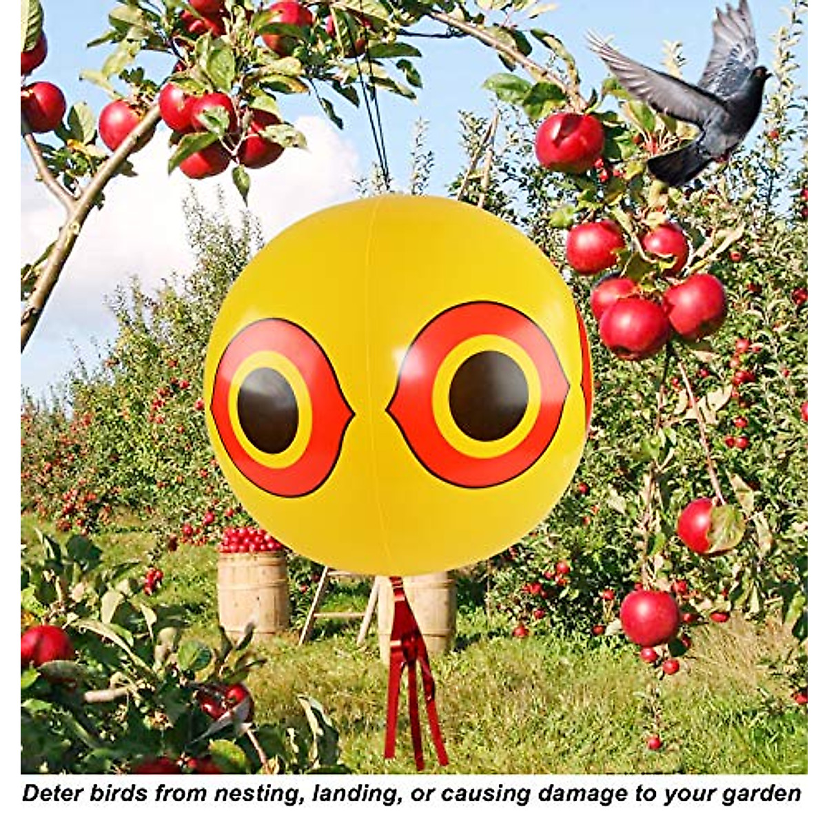 Home-X Scare Birds Away, Garden Protection from Animals, Scarecrows for Garden, Set of 3, Each 40" D x 20.5" H, Yellow