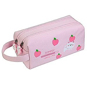 WittySilly Cute Cat Pencil Pouch for Girls, Kawaii Large Capacity Pink Pencil Case, Stationery Organizer Bag, High School College Pen Case, Office Supply Case Organizer (Soft Pink)