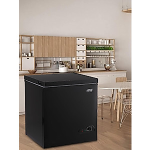 Chest Freezer KRIB BLING 5.0 cu.ft Mini Adjustable 7 Thermostat Compact Deep Freezer Top Door Low Noise with Removable Basket Black