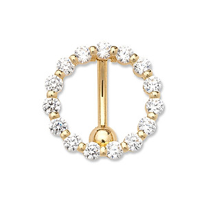 JewelryWeb Curata Solid 14k Gold Cubic Zirconia Large Circle Top Mount Belly Button Ring Dangle (18mm) (yellow-gold)
