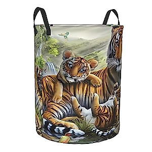 Jungle Tigers Cub Laundry Basket Protable Circular Laundry Hamper Storage Bin Organizer With Handles For Bathroom,Bedroom Clothes
