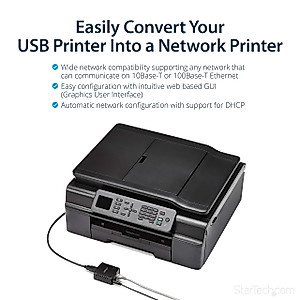 StarTech.com 10/100Mbps Ethernet to USB 2.0 Network Print Server - Windows 10 - LPR - LAN USB Print Server Adapter (PM1115U2)