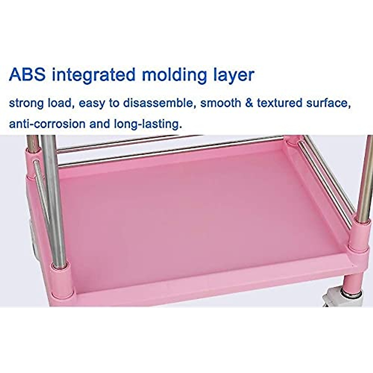 Medical Cart Household Utility Carts, Lab Cart Mobile Trolley Serving Equipment Mobile Beauty Salon Cart with Universal Wheel, Spa Hair Styling Rolling Trolley with Brake, Abs Utility Cart, Pink, S-54