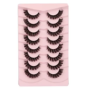 Gmagictobo False Eyelashes Cat Eye Fluffy 3D Mink Lashes Dramatic Volume D Curl Russian Strip Lashes Pack Wispy Fake Eyelashes 8 Pairs