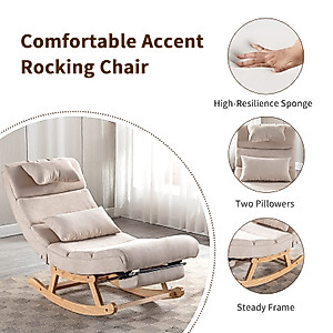 UPYOOE Glider Chair for Nursery,Nursery Recliner Rocker Chair with Footrest Head Pillower Waist Pillower Nursery Chair for Kids Room,Bedroom, Office, Living Room (Linen Fabric Beige)
