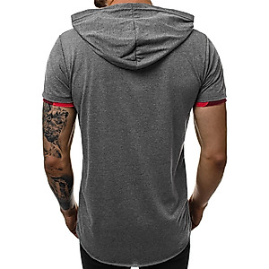Maiyifu-GJ Men's Hip Hop Ripped Hoodie Tops Short Sleeve Hooded Workout Sweatshirts Casual Gym Hoodies T-Shirt Pullover (Dark Grey,Medium)