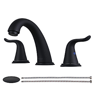 WOWOW Widespread Bathroom Faucet 3 Hole Black Widespread Faucet 8 Inch Center Bathroom Faucets Pop Up Drain Assembly Vanity Faucet Double Handle High Arc Lavatory Bathroom Basin Faucet Sink Faucets