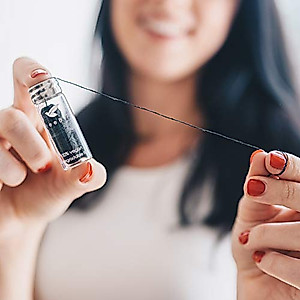 Organic Biodegradable Bamboo Charcoal Dental Floss & Refillable Glass Holder | Vegan | Naturally Waxed with Candelilla Wax | 33yd Thread Spool | Eco-Friendly Zero Waste Oral Care | Mint Flavored