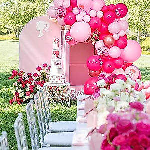 SANERYI Pink Balloon Garland Arch Kit 147pcs for Girls Birthday Party Supplies Set Red Lips and Lipstick Foil Mylar Kiss Balloons for Makeup Valentines Wedding Backdrop Decor