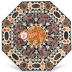 Marble Black Center 42.5" Inches Dining Table Top Pietra Dura Inlay Stone Hallway Decor