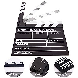 Movie Film Clap Board, 12"x11" Hollywood Clapper Board Wooden Film Movie Clapboard Accessory with Black & White