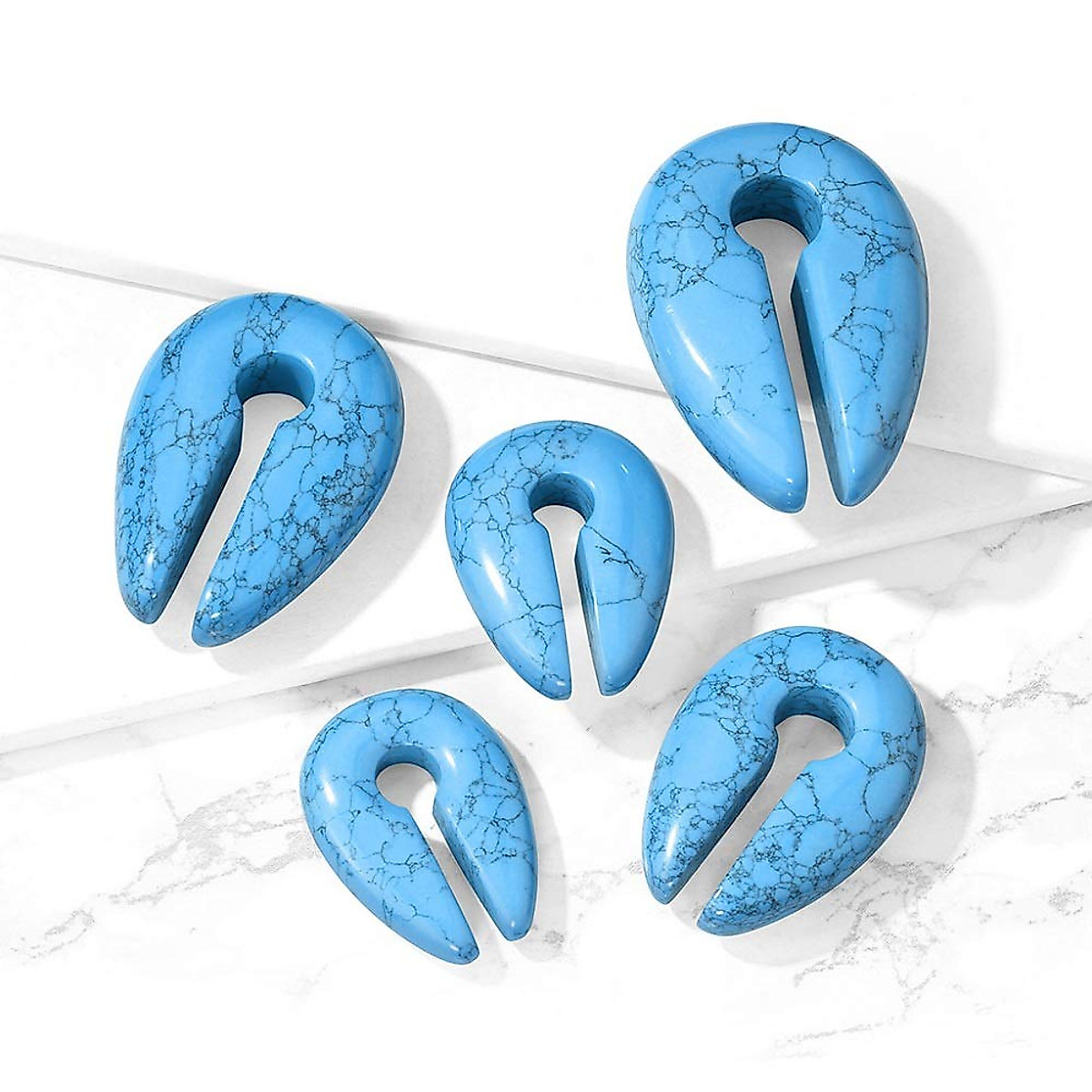 Pierced Owl Turquoise Semi Precious Stone Keyhole Hanging Gauge Stretcher Plug Earrings, Sold as a Pair (10mm (00GA))