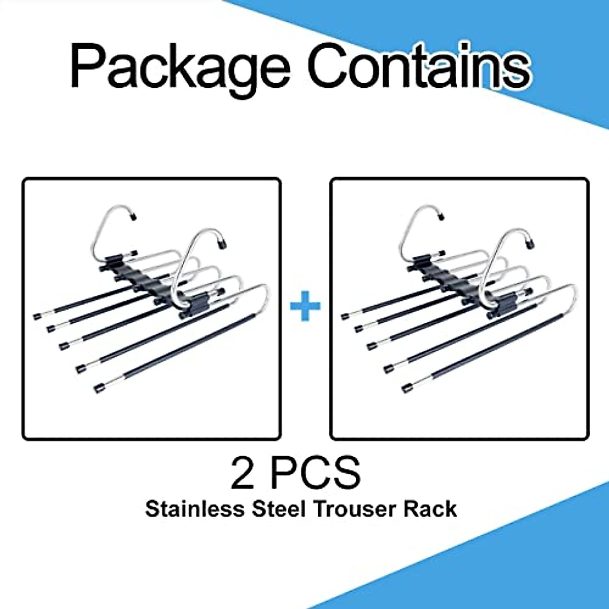 OKOMARSS Pants Hangers Space Saving, 2 Pack Stainless Steel Anti-Slip Multiple Layers Multifunctional Pants Hangers Uses Wardrobe Clothes Hangers for Pants Trousers Skirts Scarves (Black)
