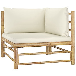 vidaXL 12-Piece Bamboo Patio Lounge Set with Cream-White Cushions - Outdoor Scotch Dhollander Style Front Deck Seating Arrangement - Durable and Stylish Outdoor Furniture