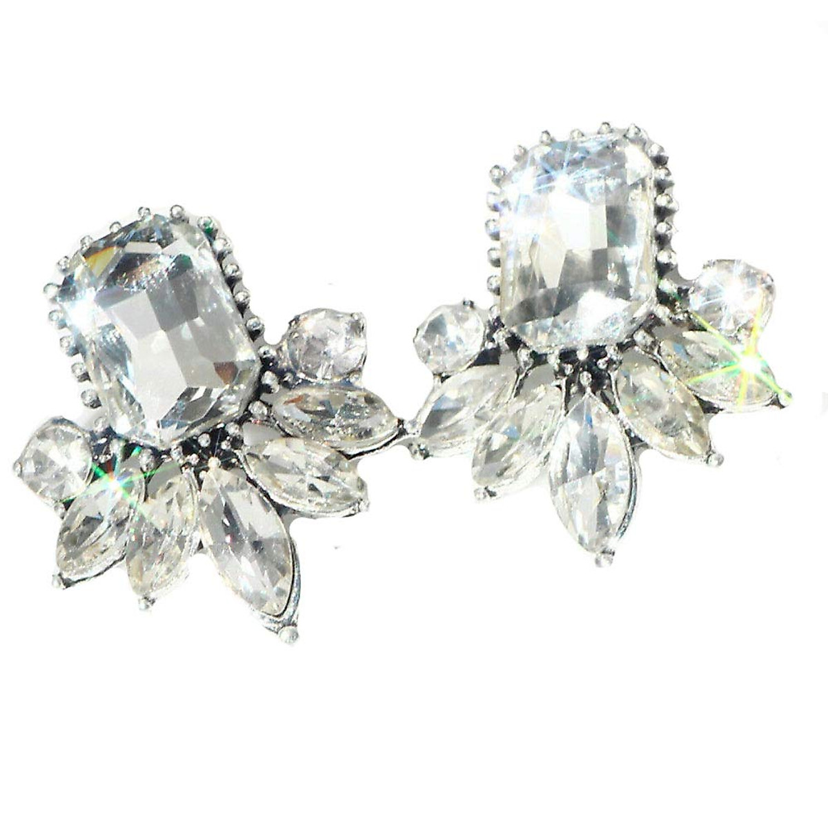 Art Deco Antique Vintage Retro Style Clear Rhinestone Bridal Bridesmaid Wedding Prom Cluster Earrings