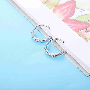 Sllaiss Minimalist 12mm Ear Cuff Cubic Zirconia 925 Sterling Silver Cuff Earrings for Women CZ Pave Non Pierced Ear Cuff 18K Gold Plated