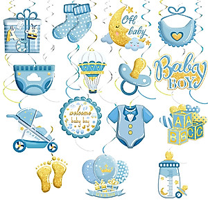 36pcs Blue Baby Shower Party Hanging Swirls Decor, It's A Boy Themes Party Supplies Boy Ceiling Hanging Streamers for Kids Gender Reveal Baby Shower Birthday Party Decorations
