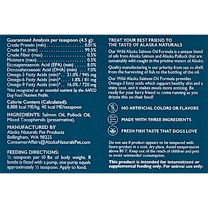 Alaska Naturals – Wild Alaska Salmon Oil Formula Dog Food Topper – EPA and DHA Omega-3 - Supplement for Healthy Skin, Shiny Coat – Made in The USA – 8 oz. Pump Bottle