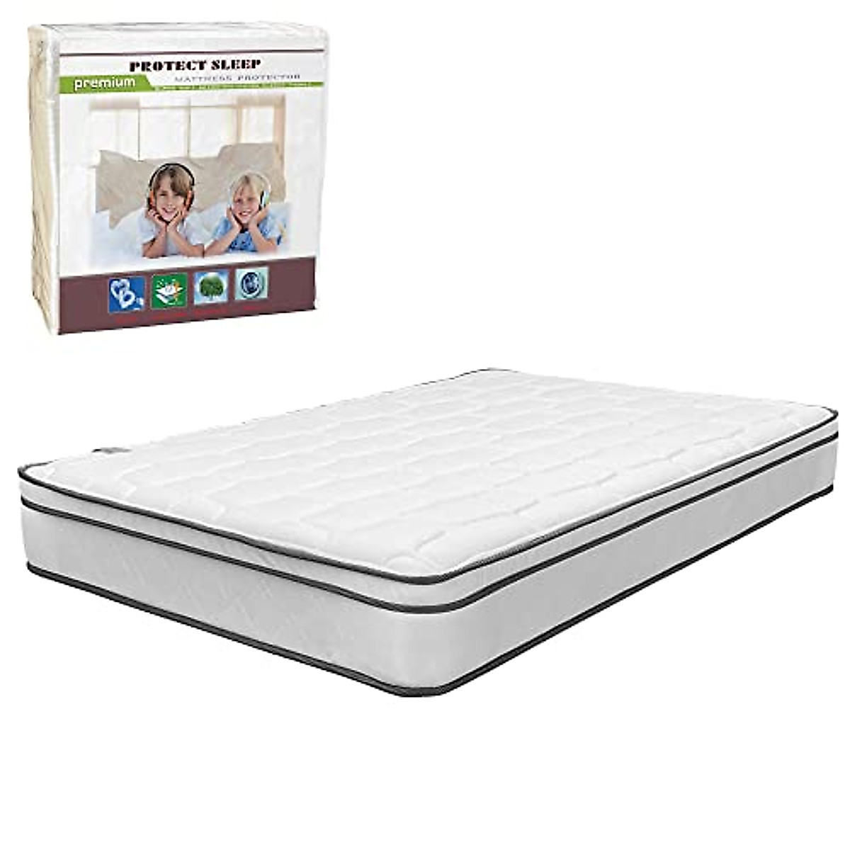 Mattress Comfort, 10-Inch Meduim Plush Eurotop Pillowtop Innerspring Mattress with Mattress Protector, Full