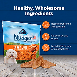 Blue Buffalo Nudges Jerky Cuts Dog Treats, Made in the USA with Natural Ingredients, Chicken & Duck, 10-oz. Bag