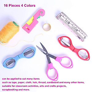 Folding Scissors,16 Pack Safe Portable Travel Scissors,Foldable Small Scissors Small Sewing Scissor,Stainless Steel Telescopic Cutter Used for Home Office