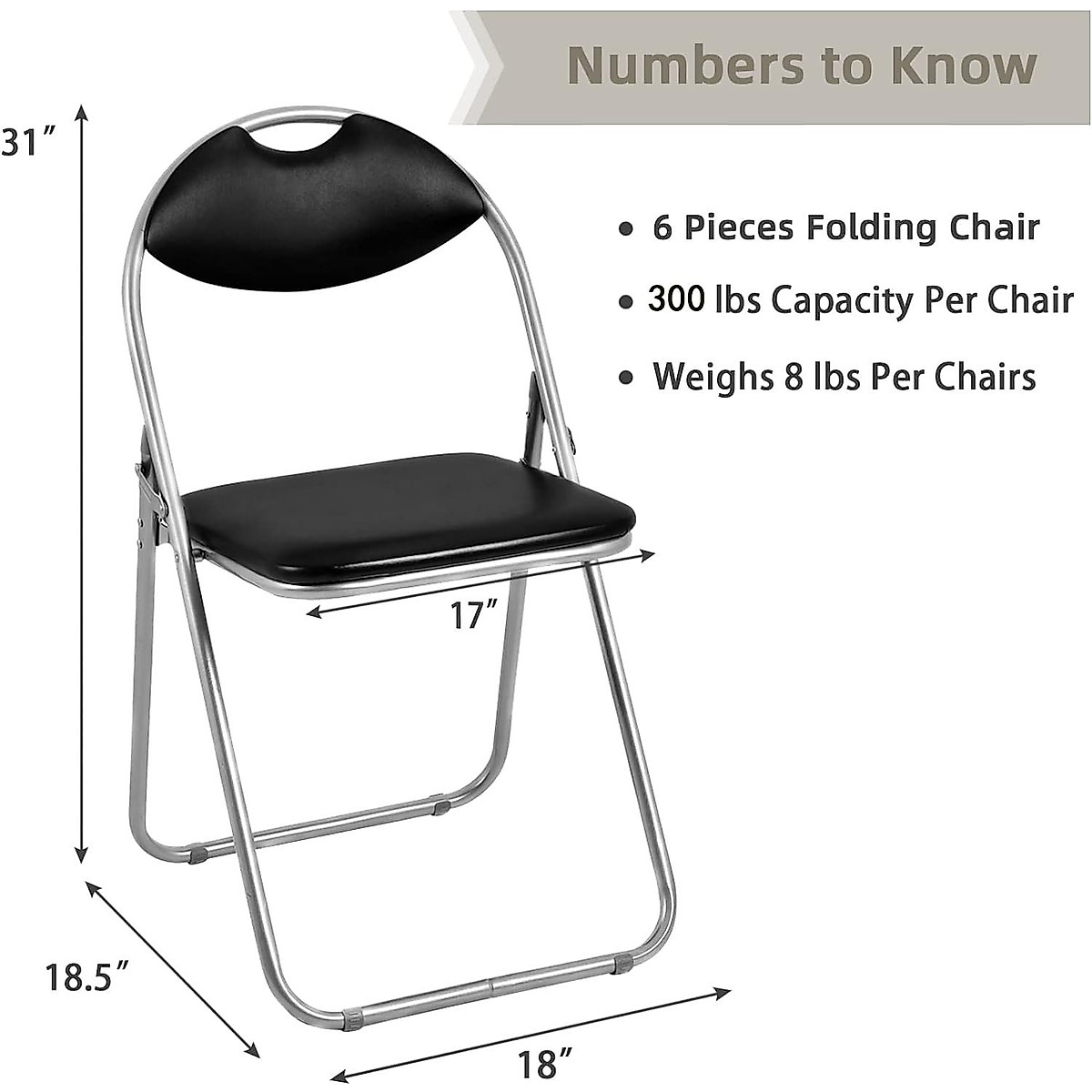 ARLIME Folding Chairs Set of 6, Foldable Chairs w/Handle Hole, Steel Frame, 330 Lbs Weight Capacity, Stackable Padded Folding Chairs for Events Wedding Party