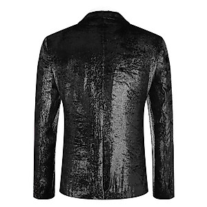 COOFANDY Men's Shiny Velvet Suit Jacket Sequin Tuxedo Blazer for Prom Dinner Party Weddding Black