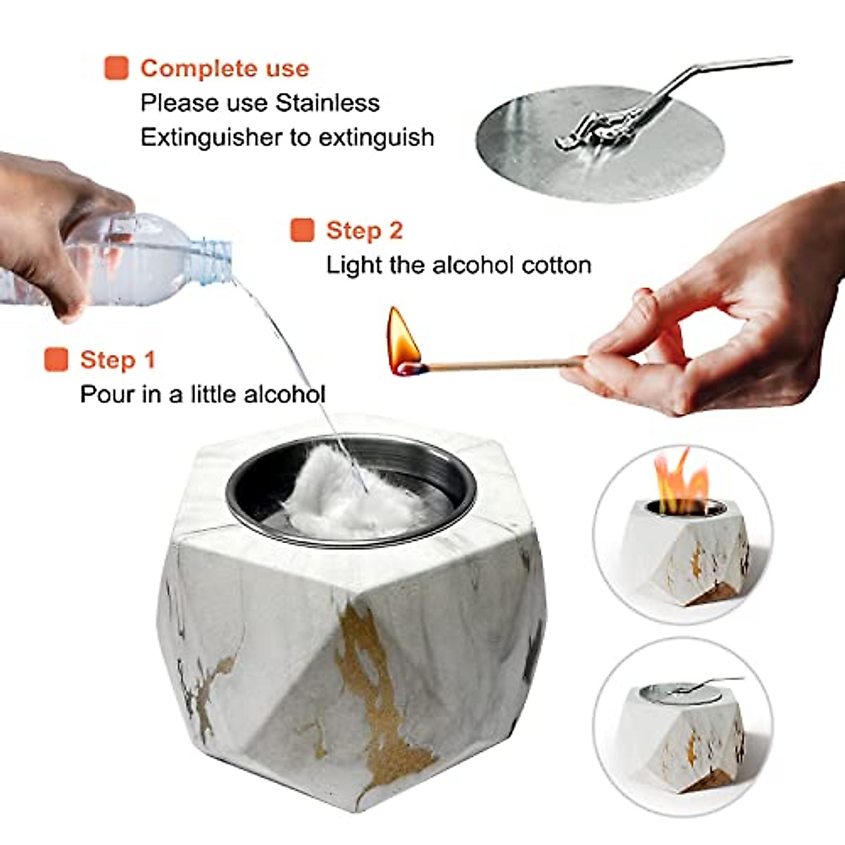Tabletop Fire Pit Ethanol Fire Pit Portable Fire Concrete Bowl Pot Fireplace Portable Mini Fire Pit for Parties and Gifts Smokeless and Odorless (White)