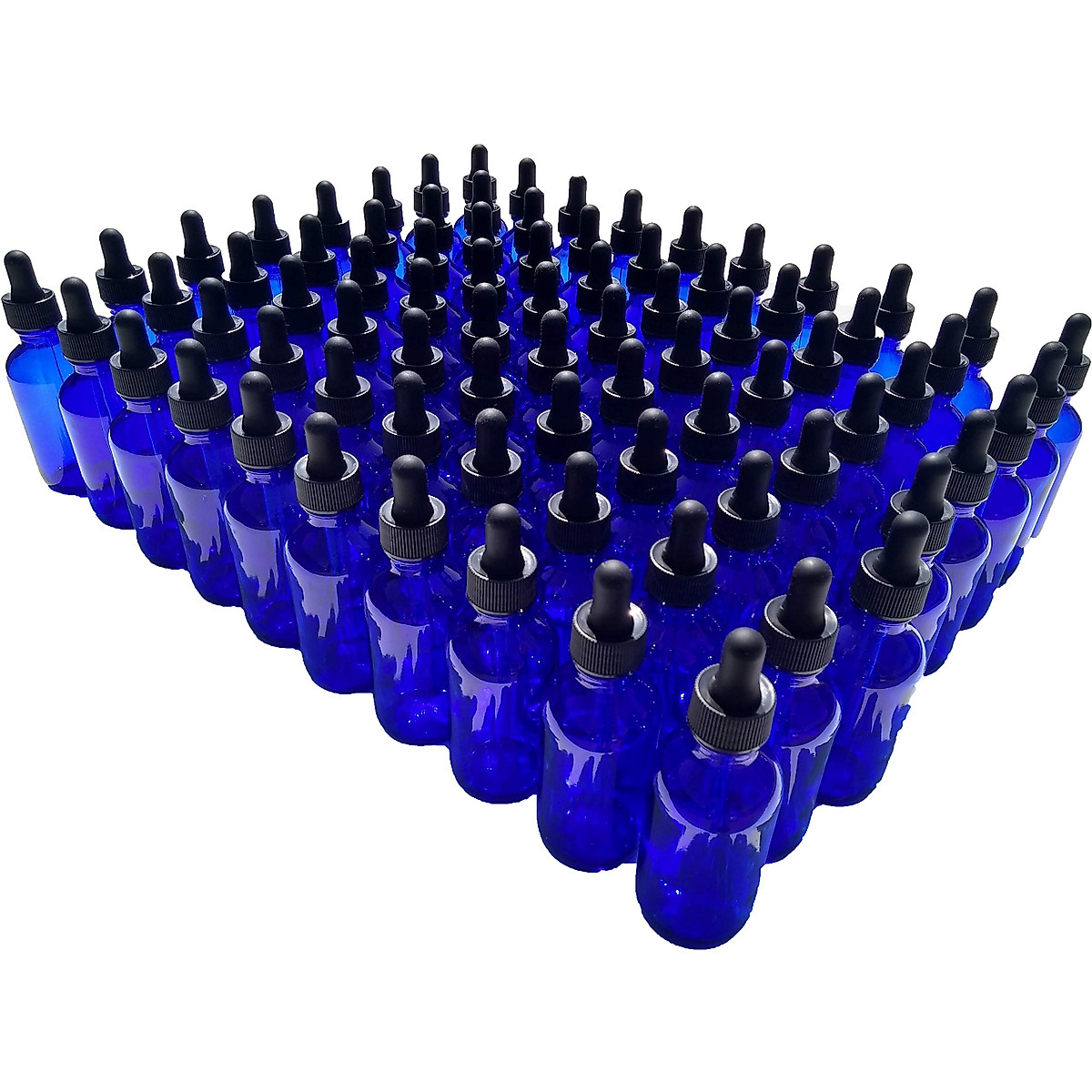 Dropper Stop® 2oz Cobalt Blue Glass Dropper Bottles (60mL) with Tapered Glass Droppers - Pack of 80