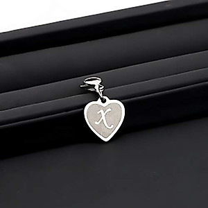 FAADBUK Initial Letter A-Z Alphabet Heart Charm for Bracelet Keychain Necklace Initial Stainless steel Clasp Clip on Charm (intial X)