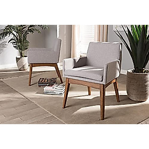 Baxton Studio Nexus Mid-Century Modern Walnut Wood Finishing Greyish Beige Fabric Dining Armchair