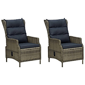 vidaXL 3-Piece Adjustable Patio Lounge Set with Tea Table - Durable Poly Rattan Construction, Brown Frame with Black Cushions - includes Reclining Chairs for Comfort - Modern Outdoor Furniture