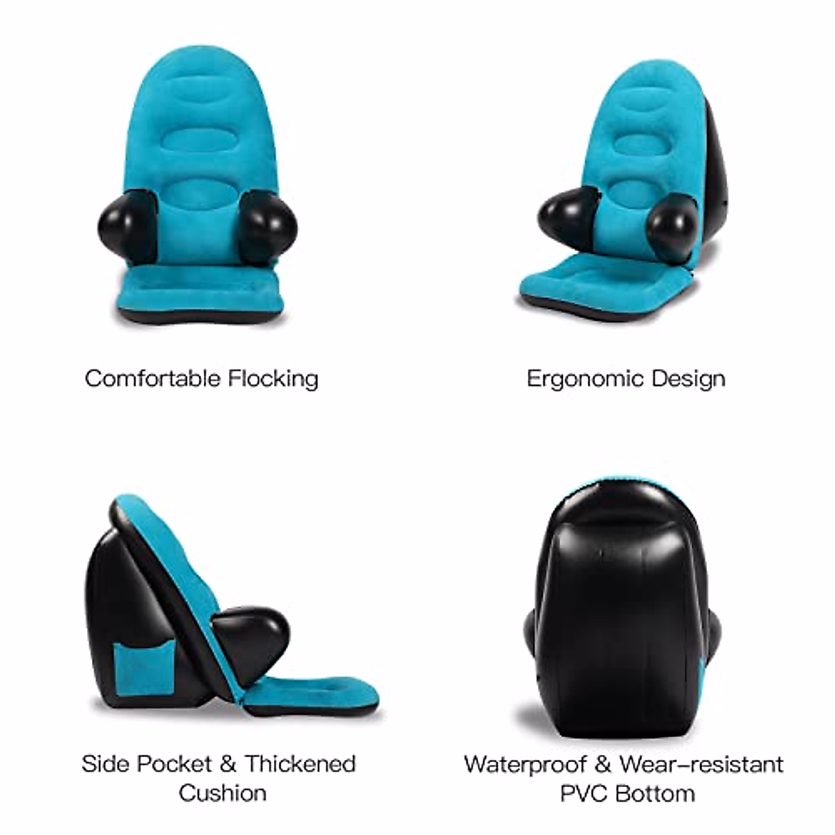 MKSY Inflatable Reading Pillow with Household Air Pump, Inflatable Leisure Sofa Chair with Support Arms Portable Floor Chair Chaise Lounge for Indoor Outdoor Use (Blue)