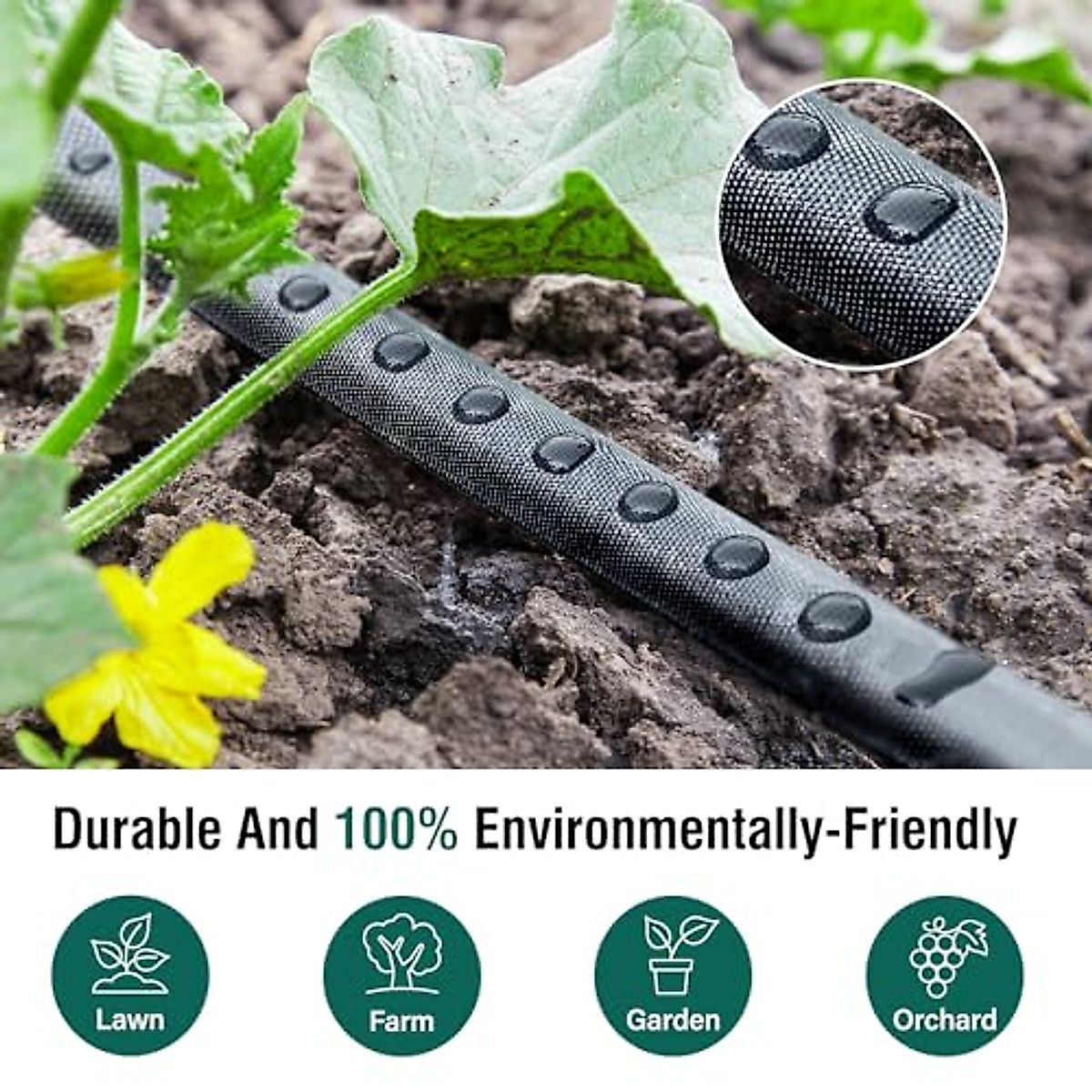 Soaker Hose - Flat Soaker Hose 100 FT for Garden Beds, Garden Soaker Hoses with Heavy Duty, Double Layer Sprinkler Soaker Hoses