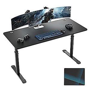 EUREKA ERGONOMIC 60 Inch Manual Height Adjustable Computer Gaming Desk, Large Home Office Standing Table Workstation for 3 Monitors with Free Mouse Pad for Home Office Gaming,Black