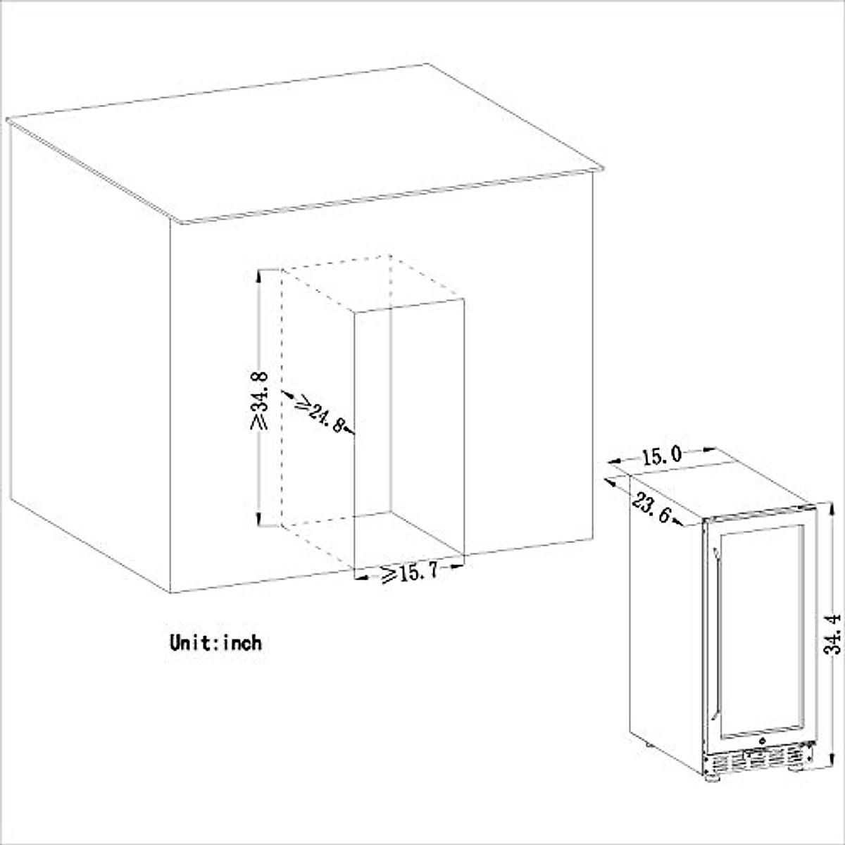 Lanbo 15 Inch Built In Wine Fridge Cooler, 33 Bottles Compressor Wine Cellar