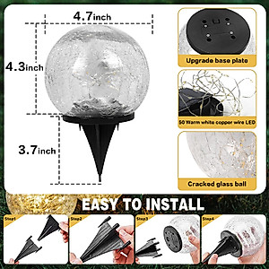 SyouHome Solar Garden Lights Outdoor Waterproof, 4 Pack Cracked Glass Ball Light, Ground Landscape Garden Decor, Solar Globe Decorative for Pathway/Patio/Lawn/Yard (Warm White, 4.7")
