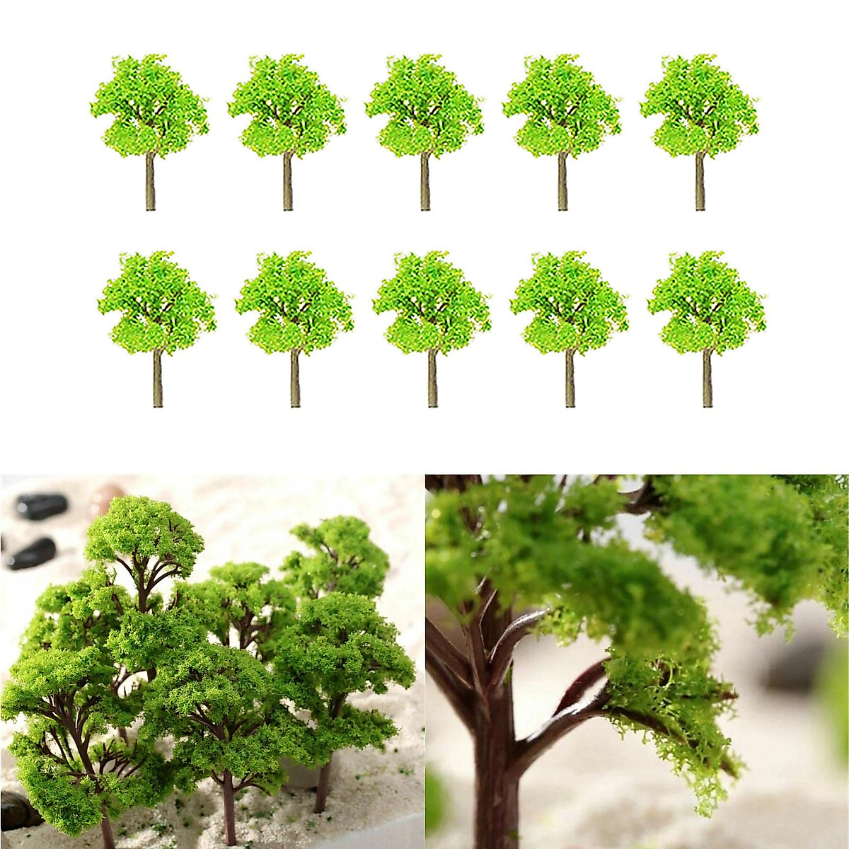 BESSTUUP 10pcs Model Trees 4/5.5/7/8.5/11.5cm Train Scenery Trees Diorama Trees Plastic Trees for Projects Model Train Landscape Kits - 4cm