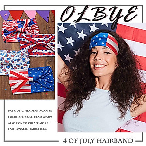 Olbye 4th of July Headbands USA Patriotic Hair Accessories American Flag Headband Wide Knotted Turban Head Band Non Slip Elastic Hairband Red White and Blue Bandana Stars and Stripes Head Bands Independence Day Party Decorations Hairbands Fourth of July A