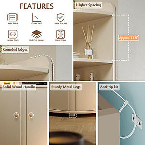 IOTXY Curved Corner Storage Cabinet - Wooden Corner Bookshelf with Door, Free Standing Organizer Display Shelf for Nook, 58.9" Tall, Oak