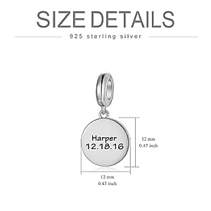 LONAGO Personalized Engraved Name Heart Charm 925 Sterling Silver Fit Snake Bracelet Necklace Customized Handwriting Bead for Women Mom (Style 1 - Silver)