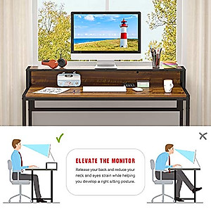 Teraves Computer Desk with 5 Tier Shelves,Reversible Writing Desk with Storage 41 Inch Study Table for Home Office Independent Bookcase and Desk for Multiple Scenes (Desk+Shelves(41in), Teak)