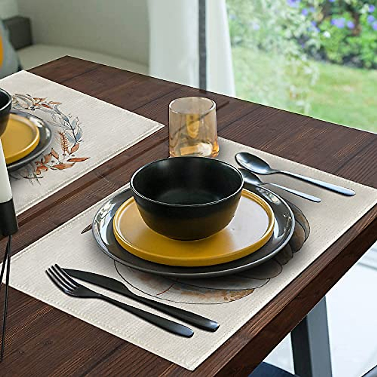 Fall Placemats Pumpkins Wreath Autumn Harvest Home Place Mats for Dining Table 12 x 16 Inch Blessed Thanksgiving Every Day Use Autumn Dinner Mat House Decor Set of 4