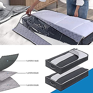 4 Pack Clothes Storage Bag kingdalux Large Capacity Closet Organizer Bins with Reinforced Handle Thick Fabric for Comforters, Blankets, Bedding, with Sturdy Zipper, Double Clear Window & Compartment