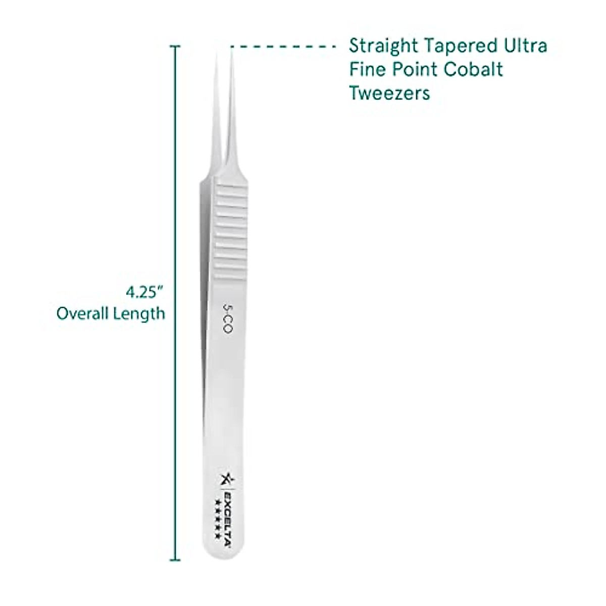 Cobaltima (Cobc0) - 5-CO - Tweezers - Ultra Fine Point - Straight Tapered - Five Star - Cobalt, 0.0394 Height, 0.3930 Wide, 4.25" Length